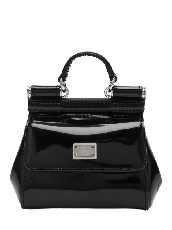 Dolce & Gabbana Mini Patent Calf Leather Bag With Logo Plaque - Black