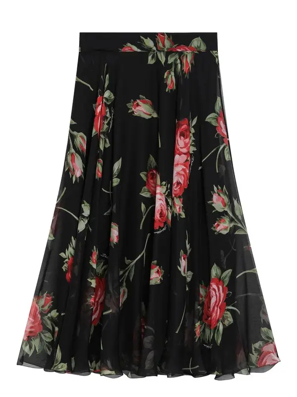Dolce & Gabbana Chiffon Circle Skirt With Bouquet Rose Print - Multicolor