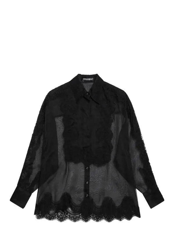 Dolce & Gabbana Organza Tuxedo Shirt With Lace Inserts - Black