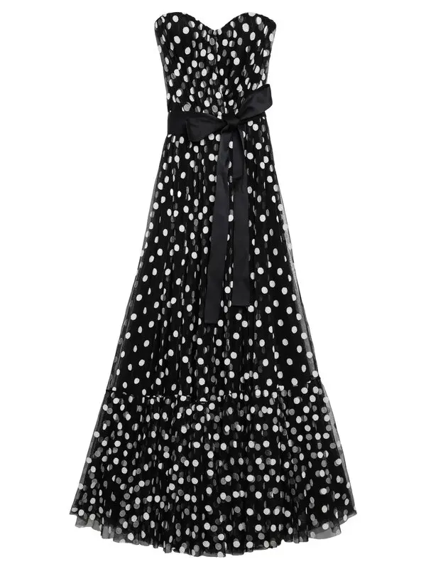 Dolce & Gabbana Long Strapless Polka Dot Tulle Dress - Multicolor