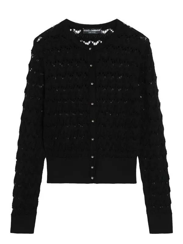 Dolce & Gabbana Openwork Knit Virgin Wool Cardigan - Black