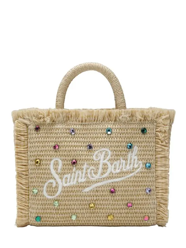 MC2 SAINT BARTH Small Colette Straw-effect Bag With Beads - Beige