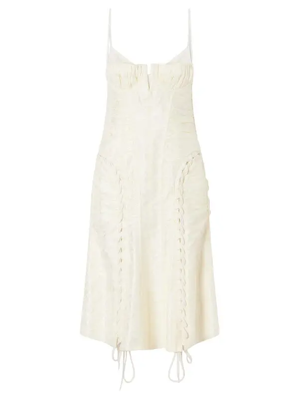 Alexander McQueen Pleated Paneled Satin Brocade Midi Dress - Neutrals