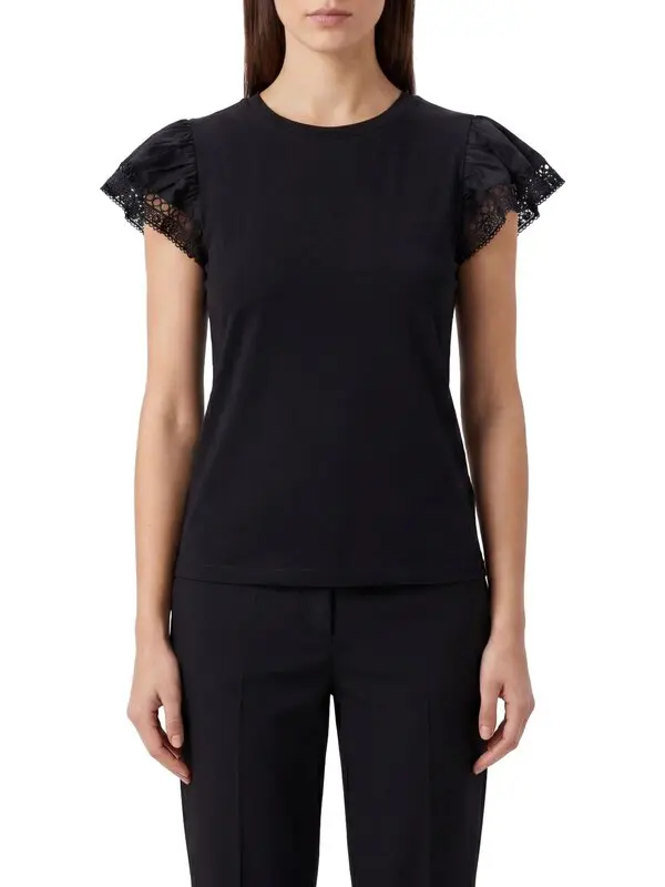 TWINSET Ruffled Lace T-shirt - Black