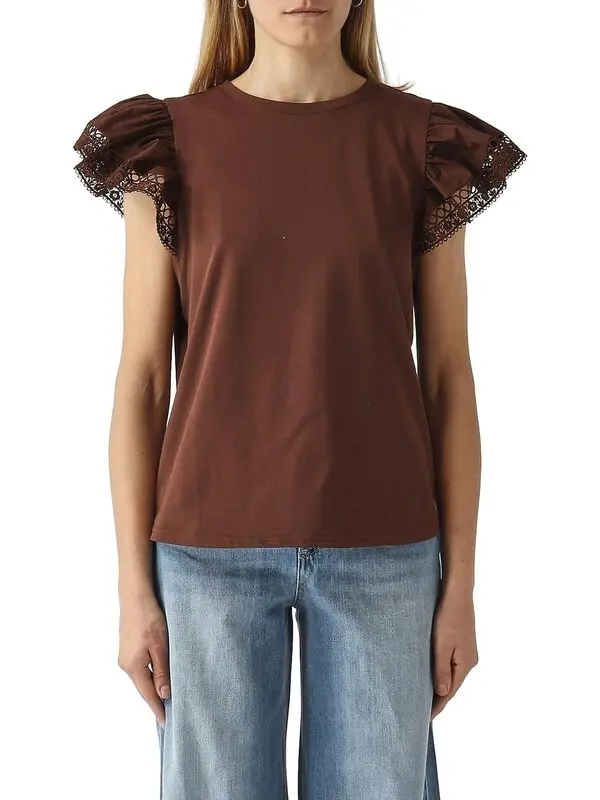 TWINSET Ruffled Lace T-shirt - Coffee