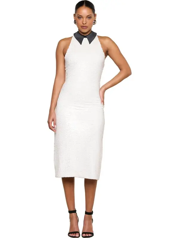 L'Agence Lilith Sequin Midi Dress - White/black