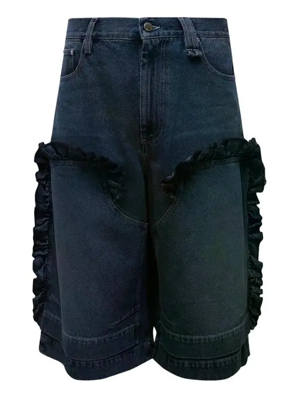 Simone Rocha Denim Shorts With Ruffled Trim - Blue