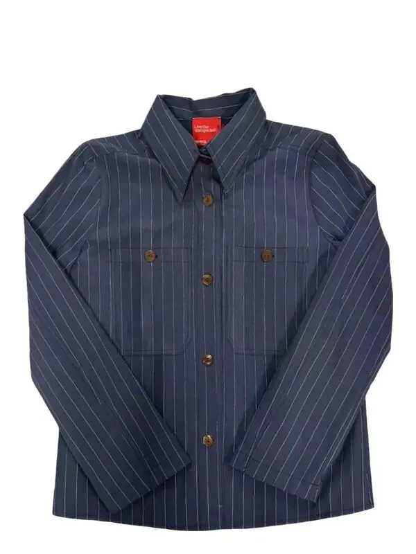 MERCI Pinstripe-pattern Patch-pocket Shirt - Blue