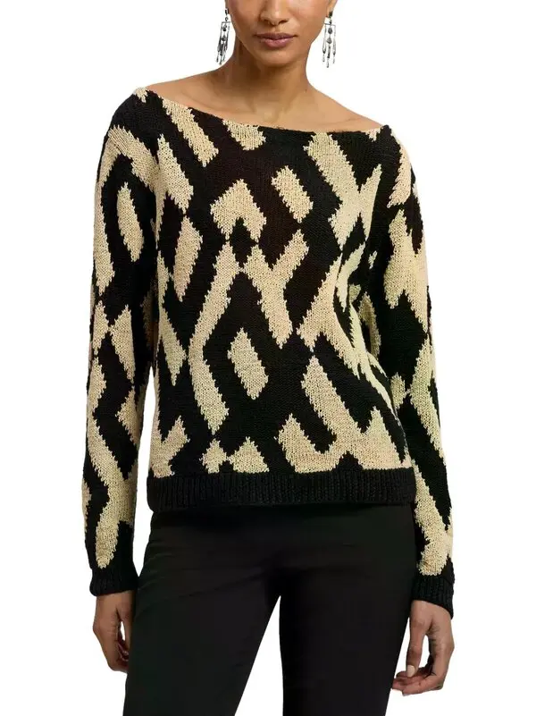 Ralph Lauren Patterned Boat-neck Sweater - Black