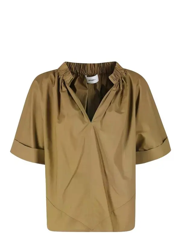 MEIMEIJ Elasticated Neck Short-sleeve Blouse - Brown