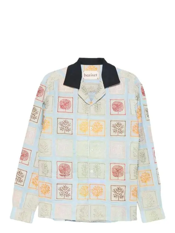 BAZISZT Embroidered Patchwork Shirt - Blue