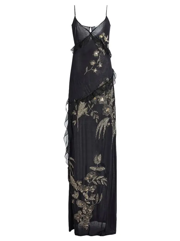 WIEDERHOEFT Silk Jersey Embroidered Dress - Black