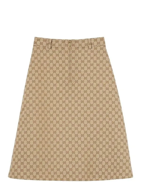 Gucci Gg Cotton Canvas A-line Skirt - Sand