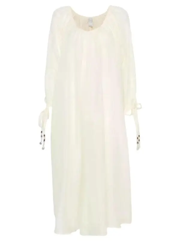 120% Lino Bead-embellished Tie-cuff Maxi Dress - Neutrals