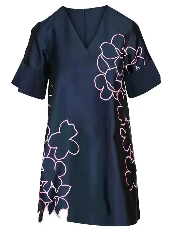LOVEBIRDS Floral V-neck Mini Dress - Blue