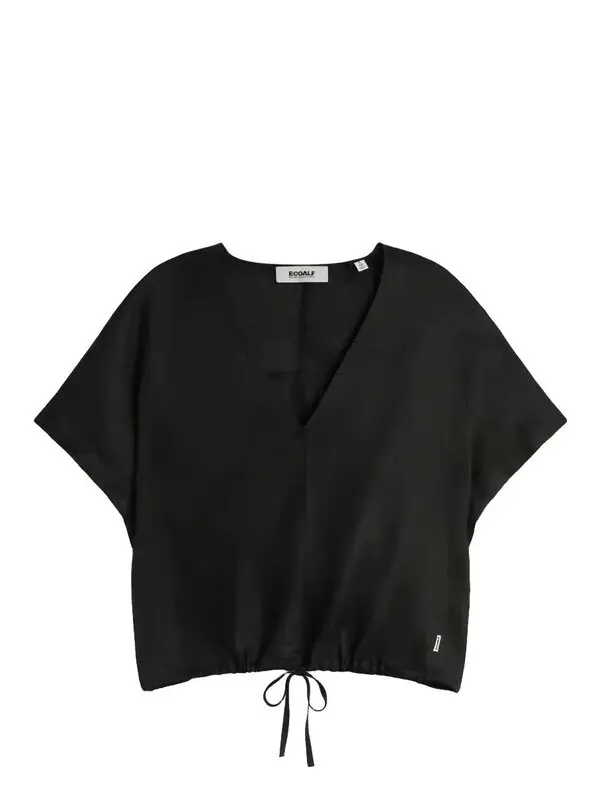 ECOALF Dora V-neck Drawstring-hem Shirt - Black