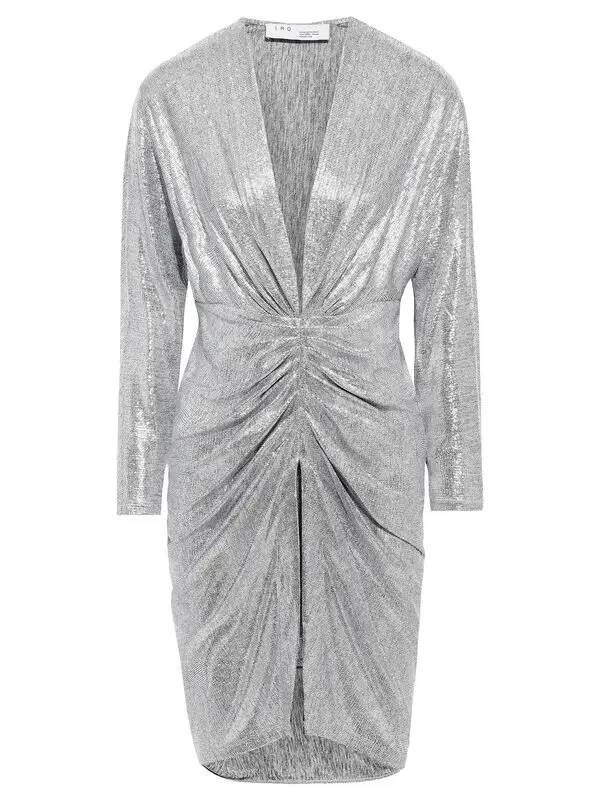 IRO PARIS Cilty Ruched Metallic Mini Dress - Silver