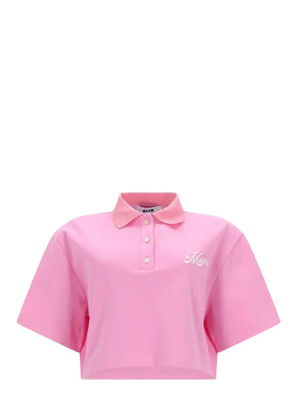 MSGM Polo Crop With Logo - Pink