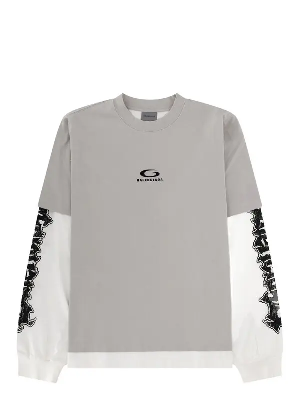 Balenciaga T-shirt Ibrida Doppia Con Logo - Grey