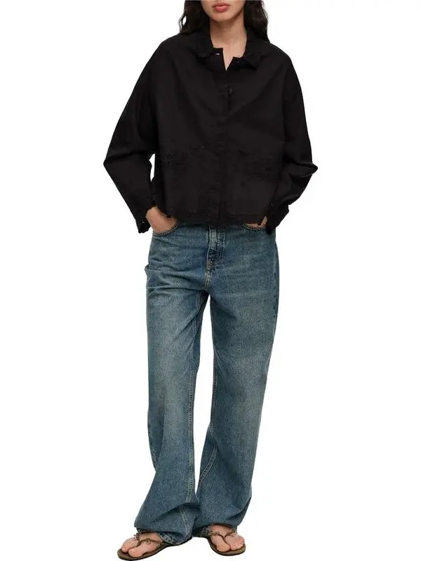 Bimba Y Lola Embroidered Cotton-linen Blend Jacket - Black
