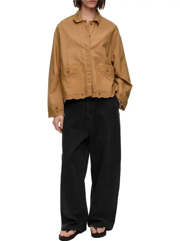 Bimba Y Lola Embroidered Cotton-linen Blend Jacket - Camel