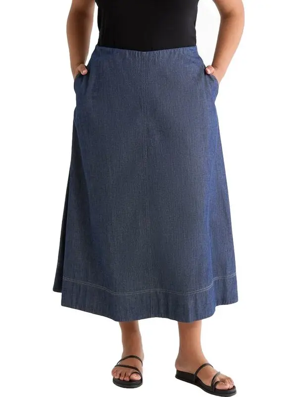 Eileen Fisher A-line Organic Cotton Midi Skirt - Dark Indigo