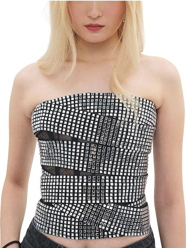AREA Disco Ball Strapless Top - Black