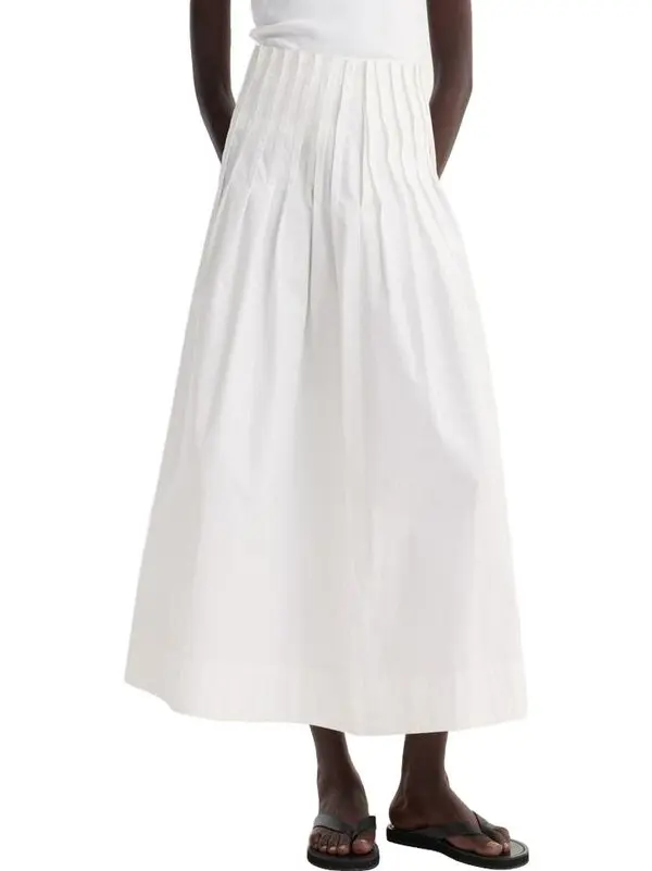 RÓHE Pleated A-line Cotton Poplin Skirt - Optic White