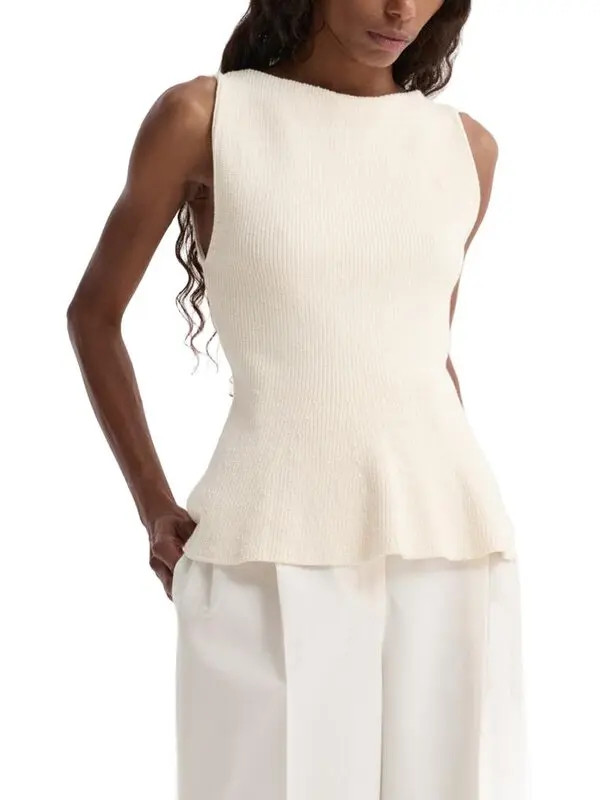RÓHE Sculptural Rib Organic Cotton Peplum Sweater - Cream