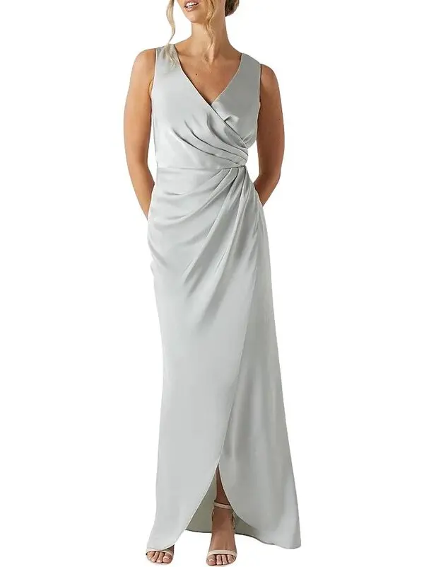 Coast Ruched Satin Dress - Sage