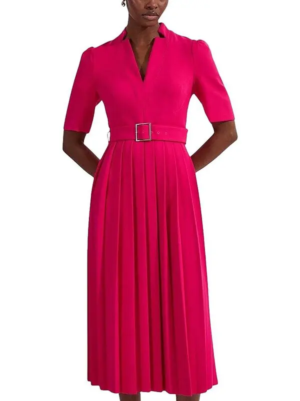 Karen Millen Petite Crepe Pleat Midi Dress - Magenta
