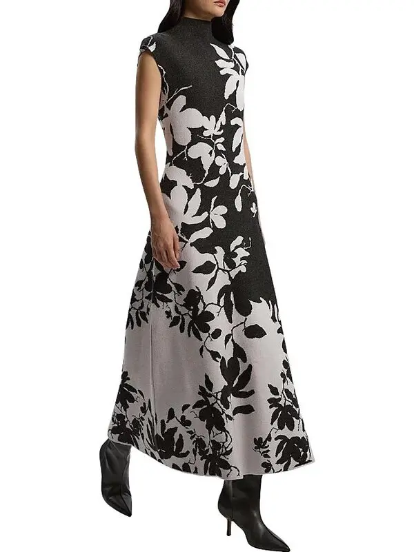 Karen Millen Jacquard Floral Knitted Maxi Dress - Dark Grey