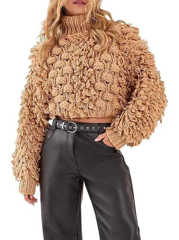 Nasty Gal High Neck Cropped Sweater - Tan