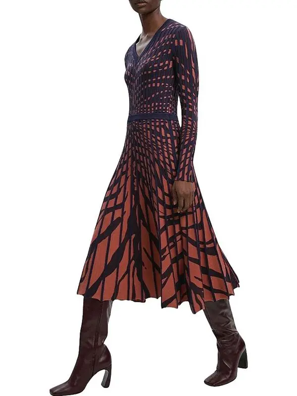 Karen Millen Jacquard Knit Midi Dress - Brown