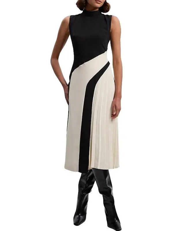 Karen Millen Block High Neck Petite Midi Dress - Mono