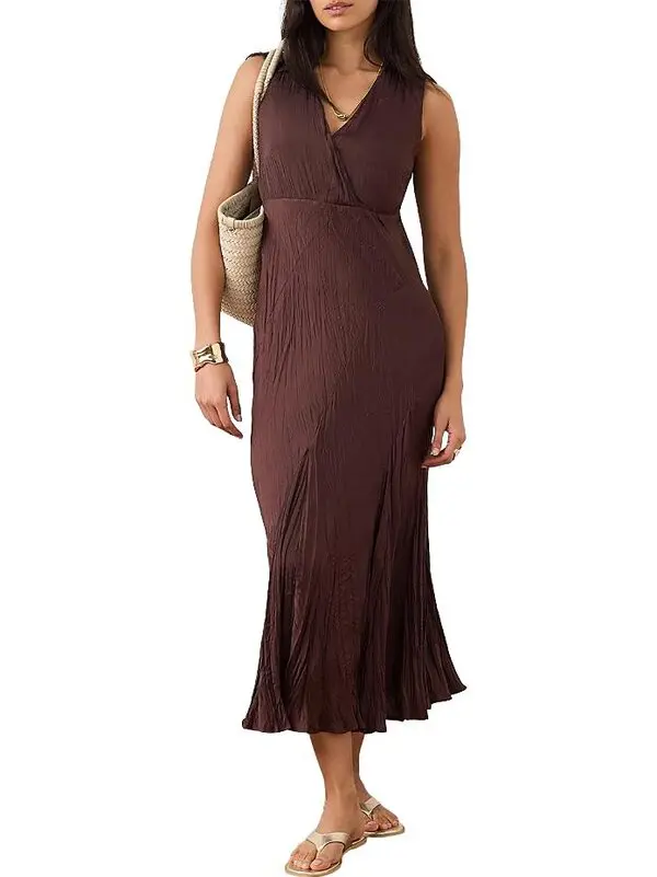 Mint Velvet Crinkle Maxi Dress - Burgundy
