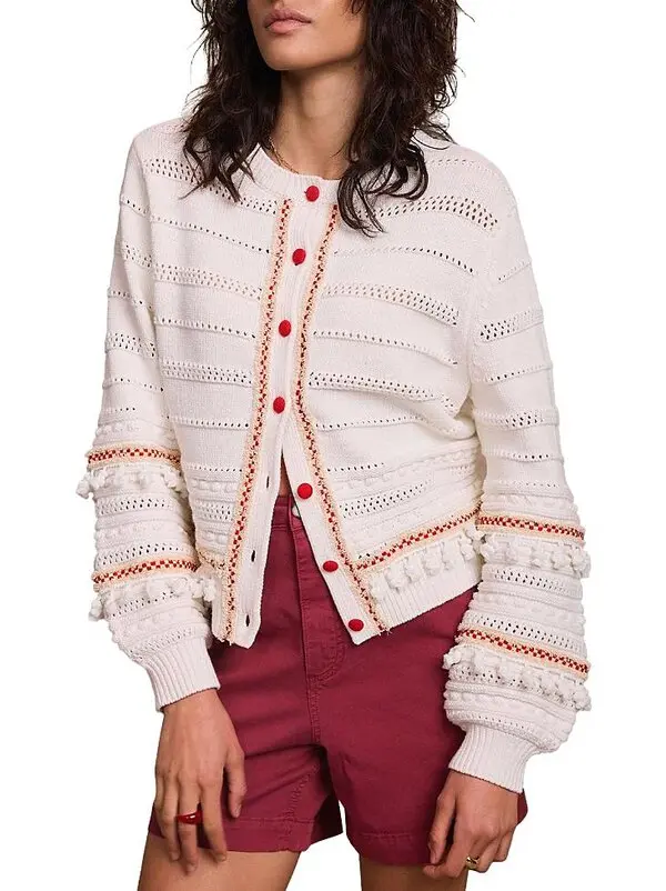 Mint Velvet Cotton Blend Tassel Cardigan - Ivory