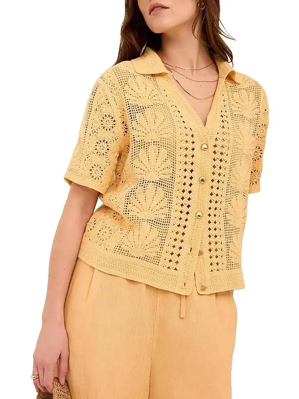 Mint Velvet Cotton-blend Crochet Shirt - Yellow