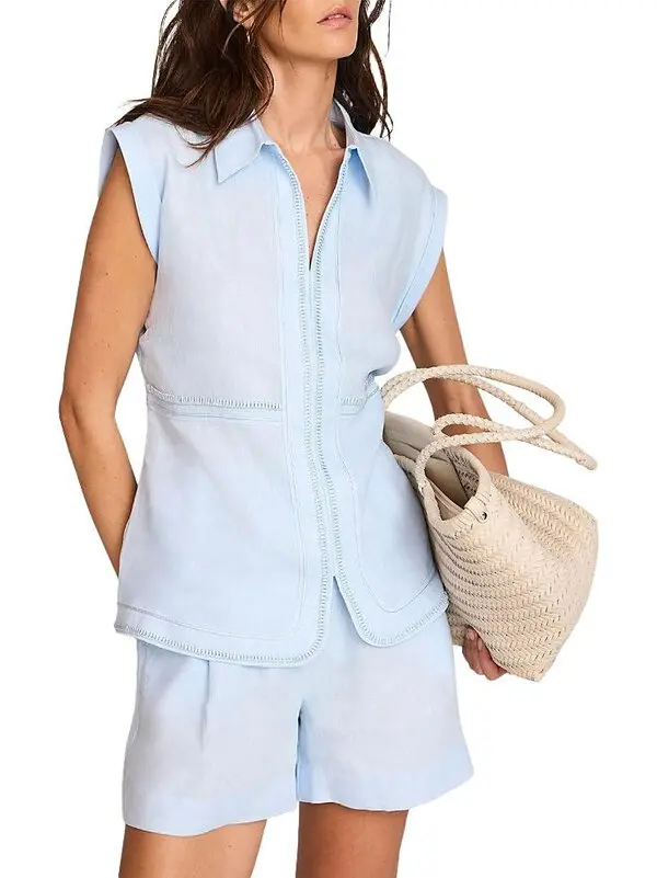 Mint Velvet Linen Sleeveless Shirt - Blue