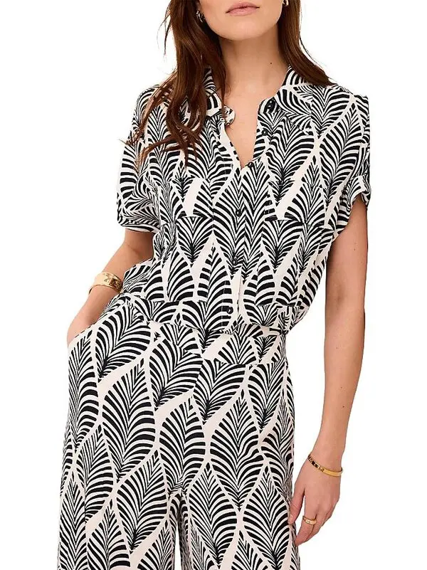 Mint Velvet Leaf Print Resort Shirt - Blue