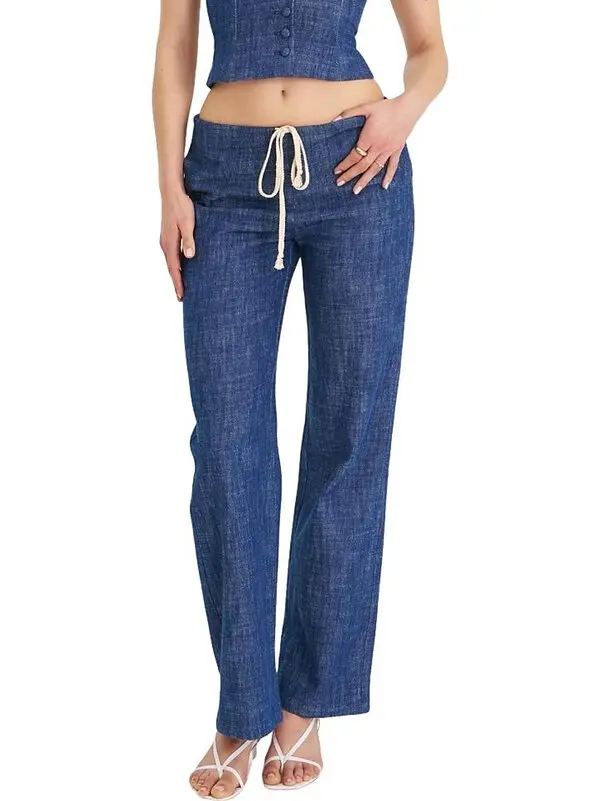 MISS CIRCLE Raffaella Cotton Denim Straight Leg Pants - Blue