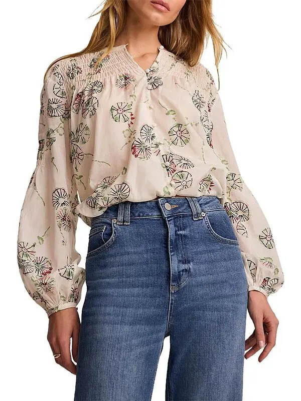 Mint Velvet Floral Smocked Blouse - Cream