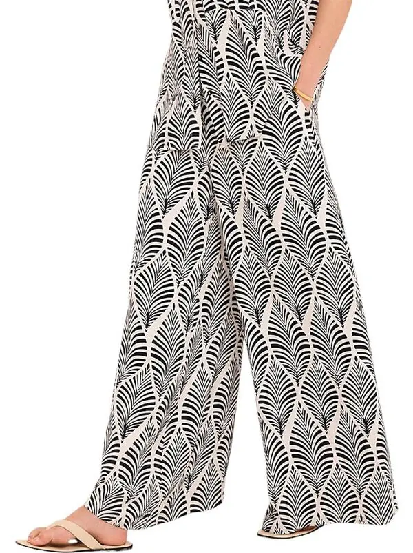 Mint Velvet Leaf Print Wide Leg Trousers - Blue