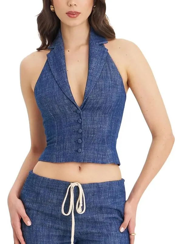 MISS CIRCLE NEW YORK Rafaella Cotton Denim Suit Vest - Blue