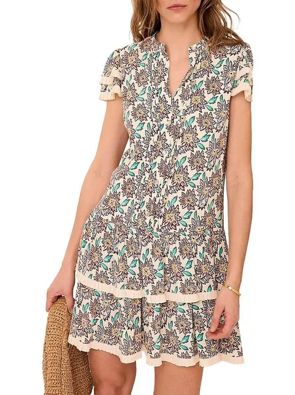 Mint Velvet Floral Print Ruffle Mini Dress - Burgundy