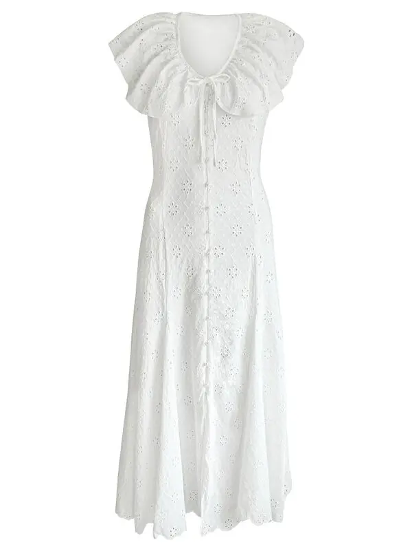 BRUNNA.CO The Padar Embroidery Midi Dress - White