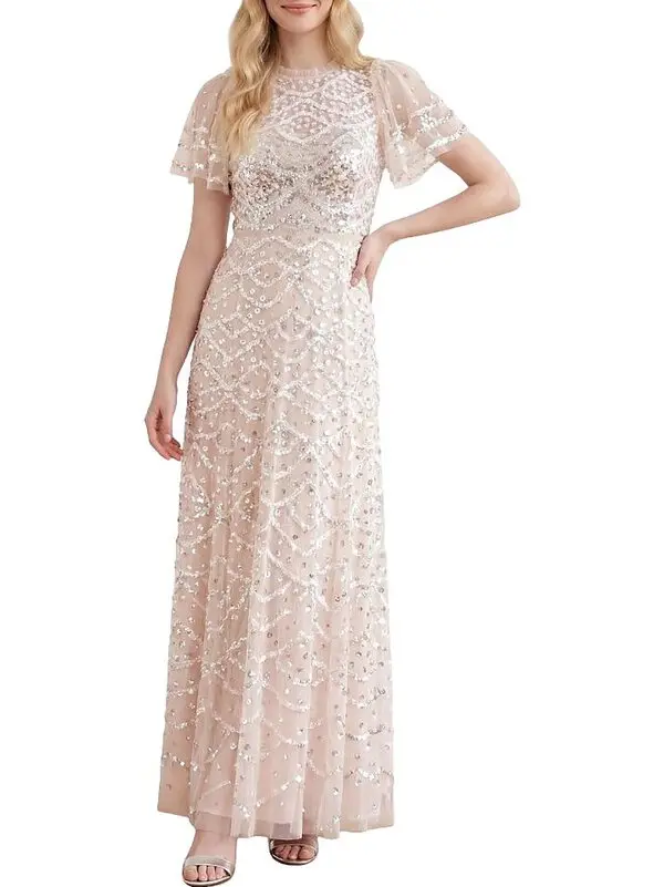 NEEDLE & THREAD Deco Dot Gloss Ankle Gown - Cream