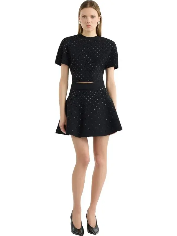 DODIEE Elodie Jeweled Flare Mini Skirt - Black