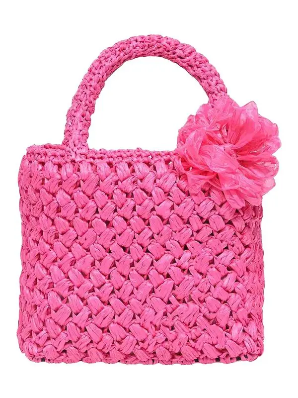 Carmen Sol Amalfi Raffia Mini Tote - Fuchsia