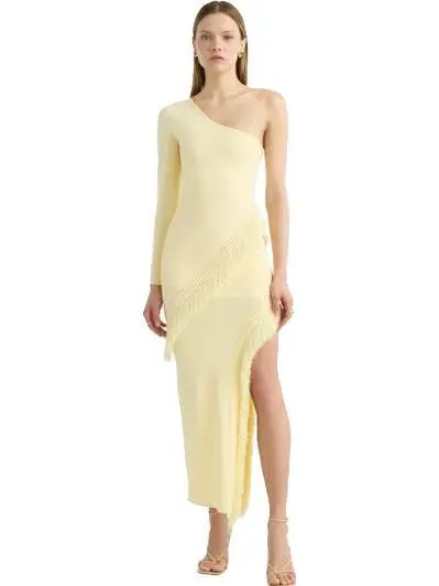 DODIEE Rosie Fringe One-shoulder Dress - Butter Yellow